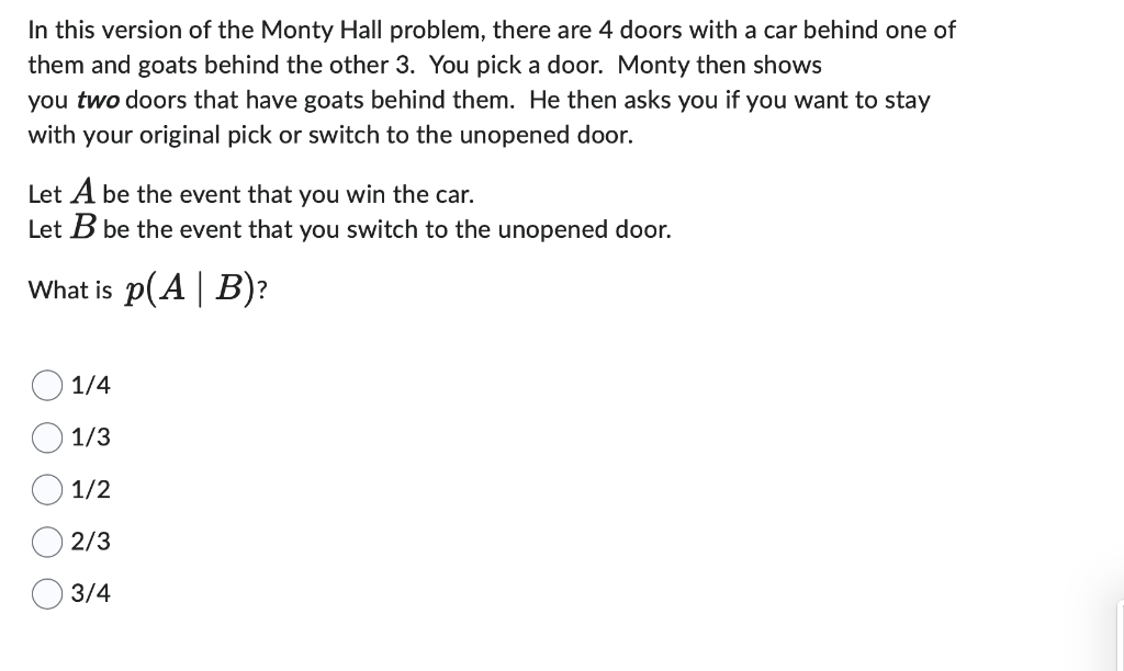 In this version of the Monty Hall problem, there are | Chegg.com
