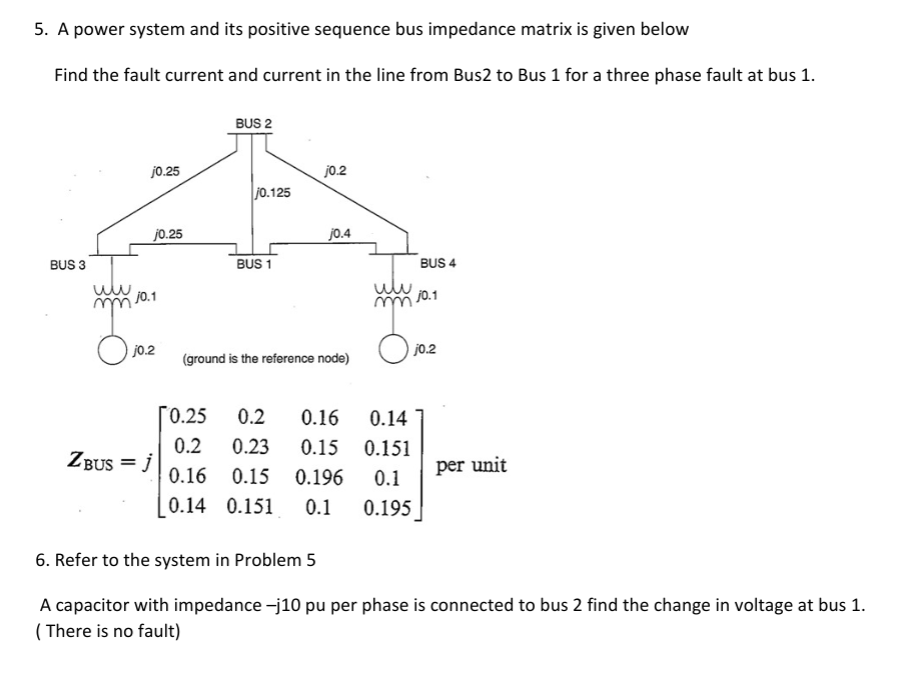 Solved 5. A power system and its positive sequence bus | Chegg.com