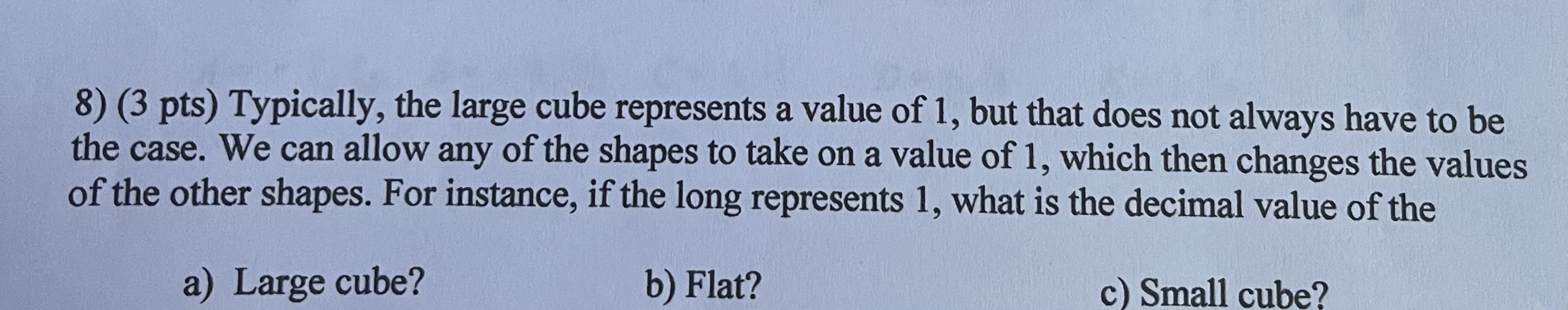 Solved Typically, the large cube represents a value of 1, | Chegg.com