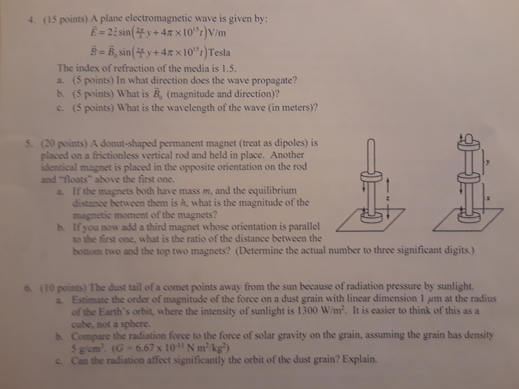Solved 4. (15 points) A plane electromagnetic wave is given | Chegg.com