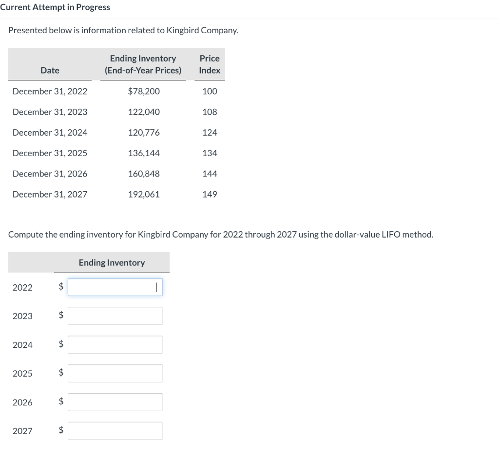 Solved Current Attempt in Progress Presented below is | Chegg.com