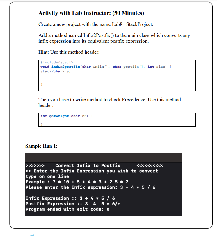 Solved Activity with Lab Instructor: (50 Minutes) Create a | Chegg.com