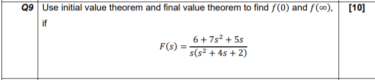 Solved Q9 Use initial value theorem and final value theorem | Chegg.com