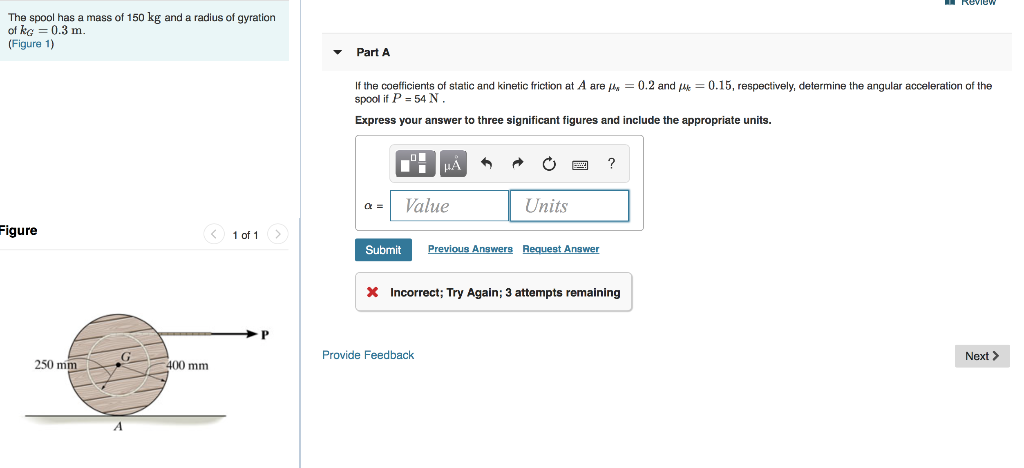Solved Review The spool has a mass of 150 kg and a radius of | Chegg.com
