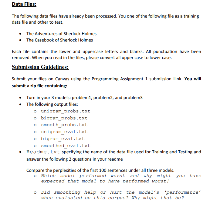 For this assignment, we will develop n-gram models | Chegg.com