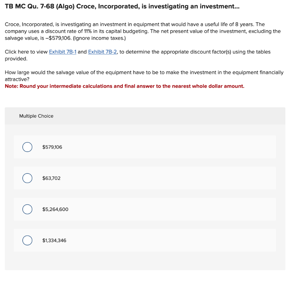 Solved TB MC Qu. 7-68 (Algo) Croce, Incorporated, is | Chegg.com