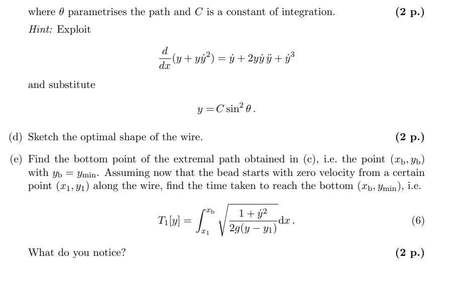 Solved Exercise 4.2 Variational calculus: travel time of a | Chegg.com