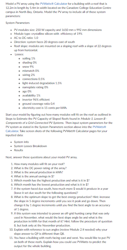 Solved Model a PV array using the PVWatts $ Calculator for a | Chegg.com