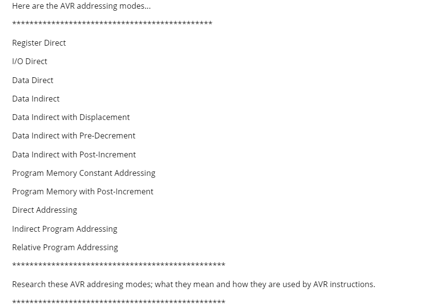 Solved Here are the AVR addressing modes... | Chegg.com