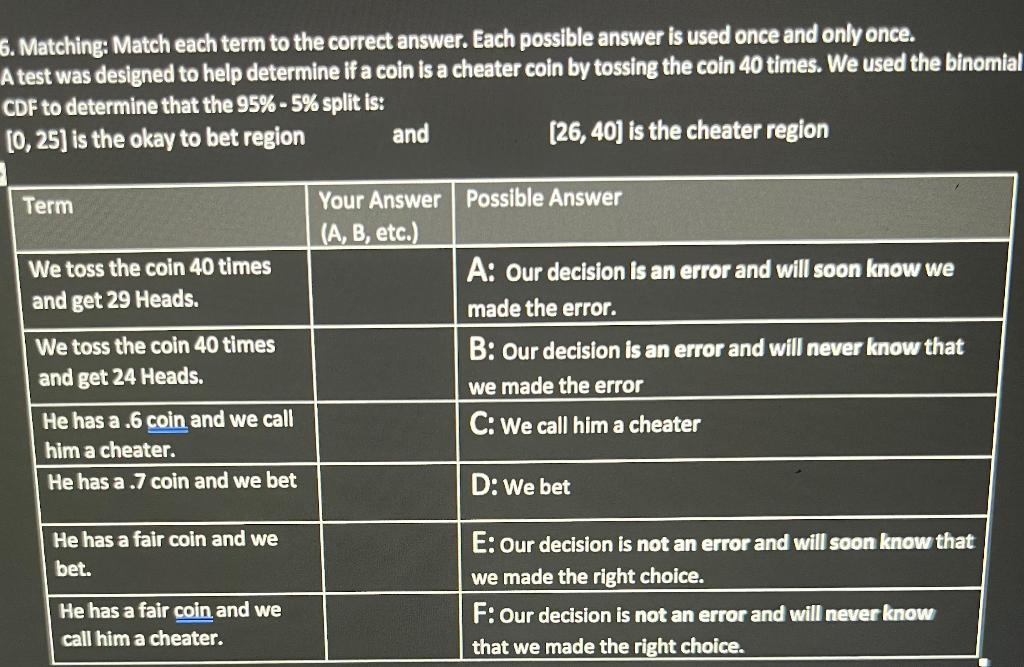 Solved 16. Matching: Match each term to the correct answer. | Chegg.com