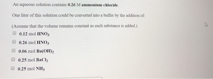 Solved An aqueous solution contains 0.26 M ammonium | Chegg.com