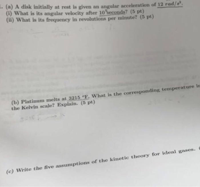 Solved (a) A disk initially at rest is given an angular | Chegg.com