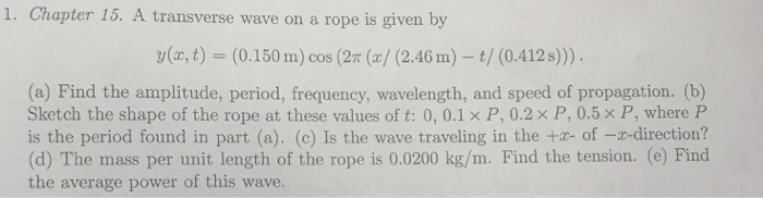 Solved A transverse wave on a rope is given by y(x, t) = | Chegg.com