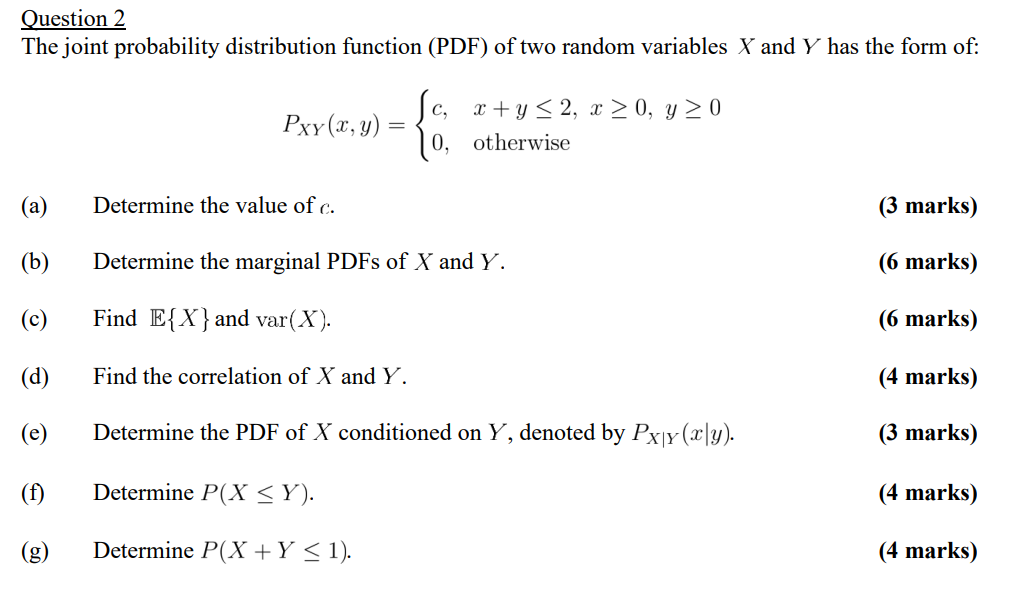 Solved Question 2 The joint probability distribution | Chegg.com