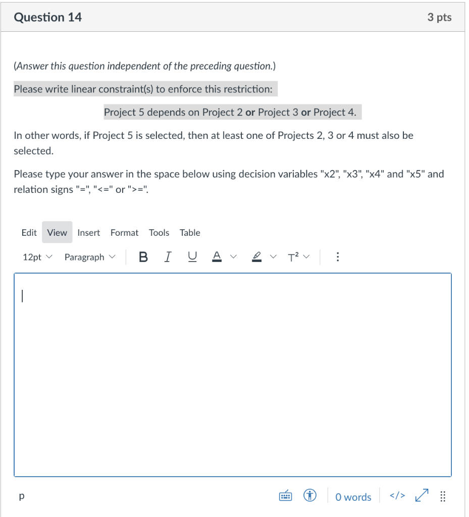 Solved Problem Statement: Project Selection (and Binary | Chegg.com