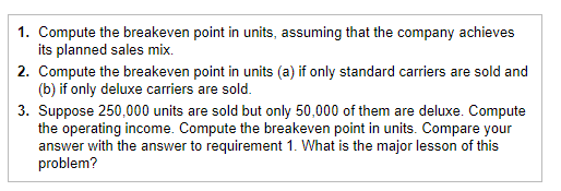 Solved 1. Compute the breakeven point in units, assuming | Chegg.com