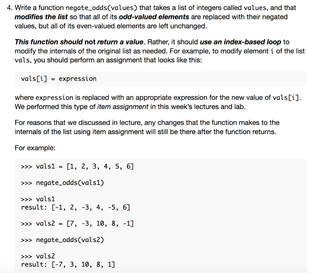 Solved 4. Write a function negate_odds(values) that takes a | Chegg.com