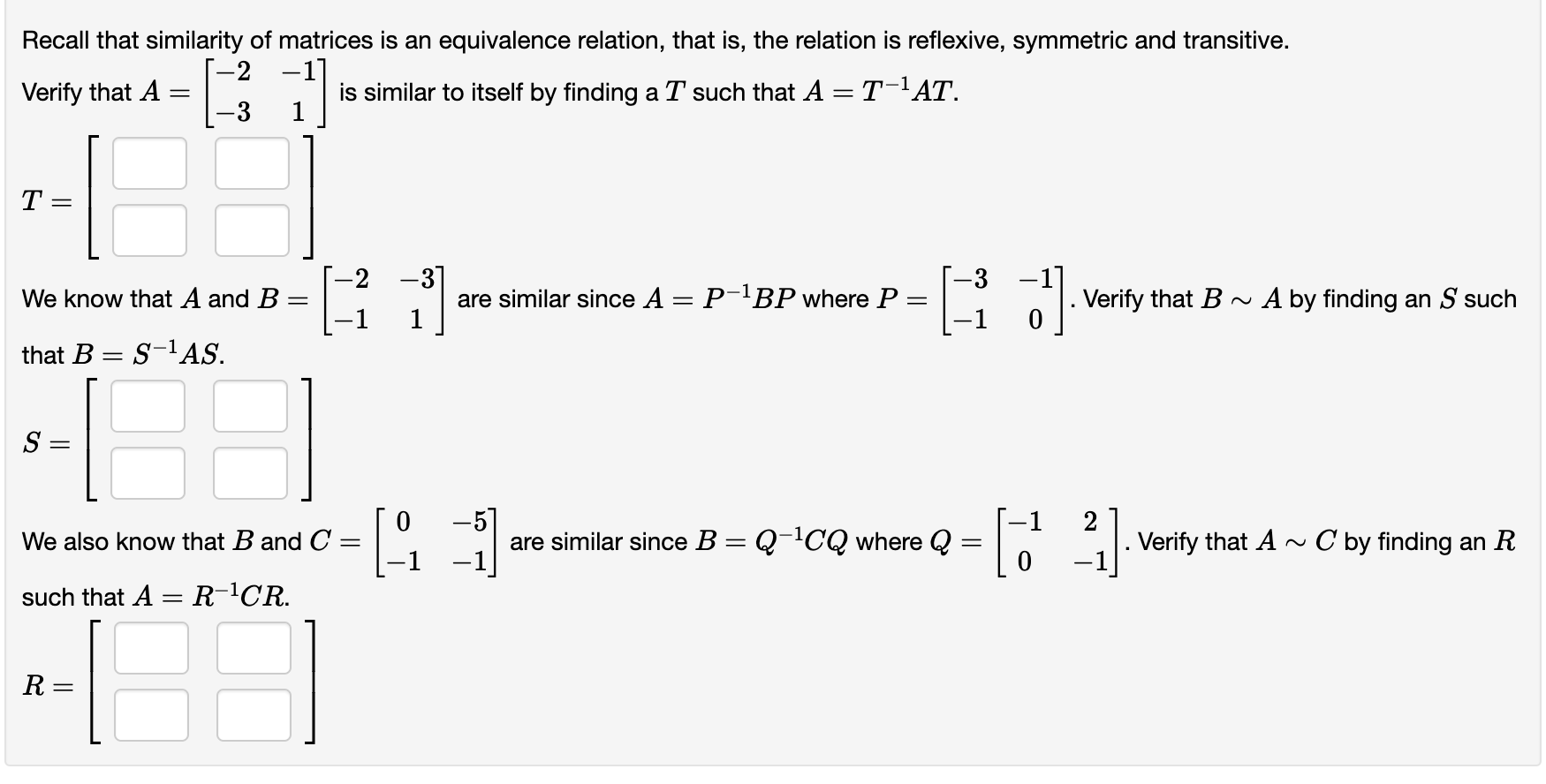 Solved Recall that similarity of matrices is an equivalence | Chegg.com