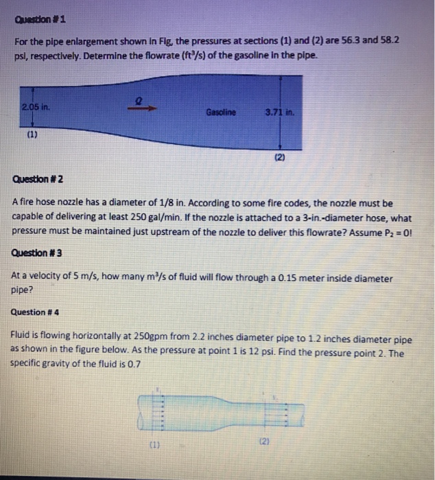 Solved For the pipe enlargement shown In Fig, the pressures | Chegg.com