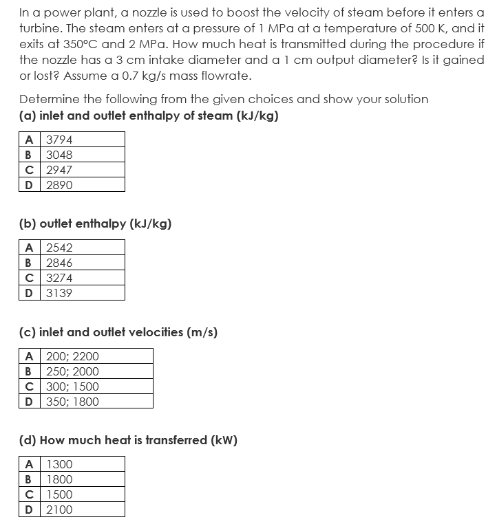 Solved In a power plant, a nozzle is used to boost the | Chegg.com