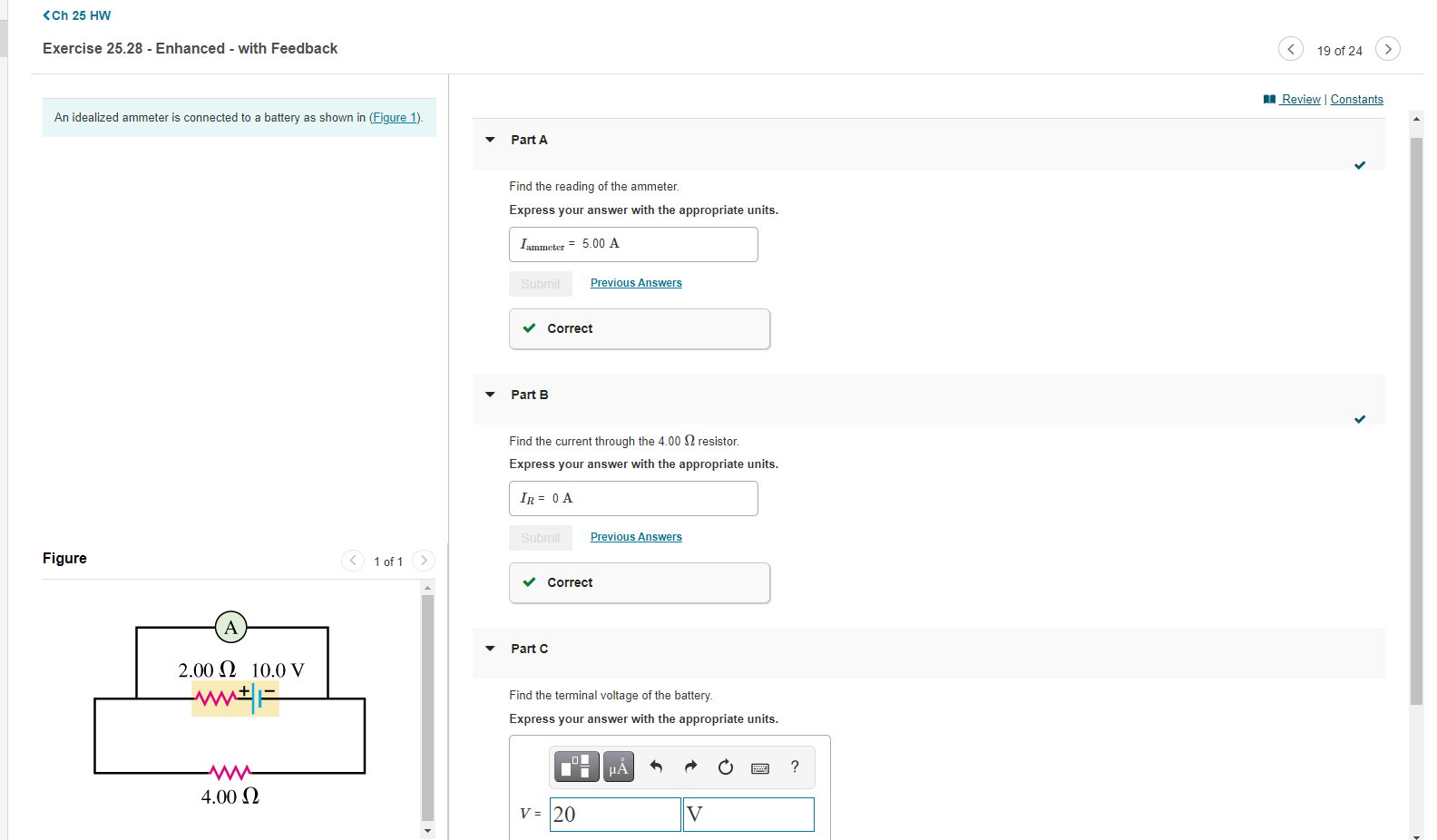 Solved Correct Part C 2.00 1 10.0 V wa Find the terminal | Chegg.com