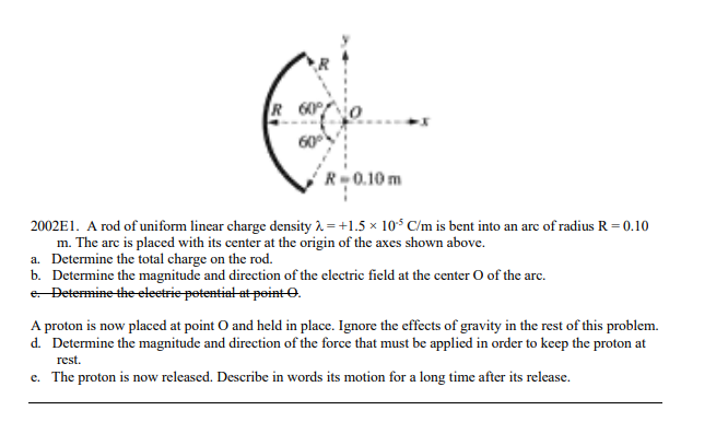 Solved 2002E1. A rod of uniform linear charge density | Chegg.com