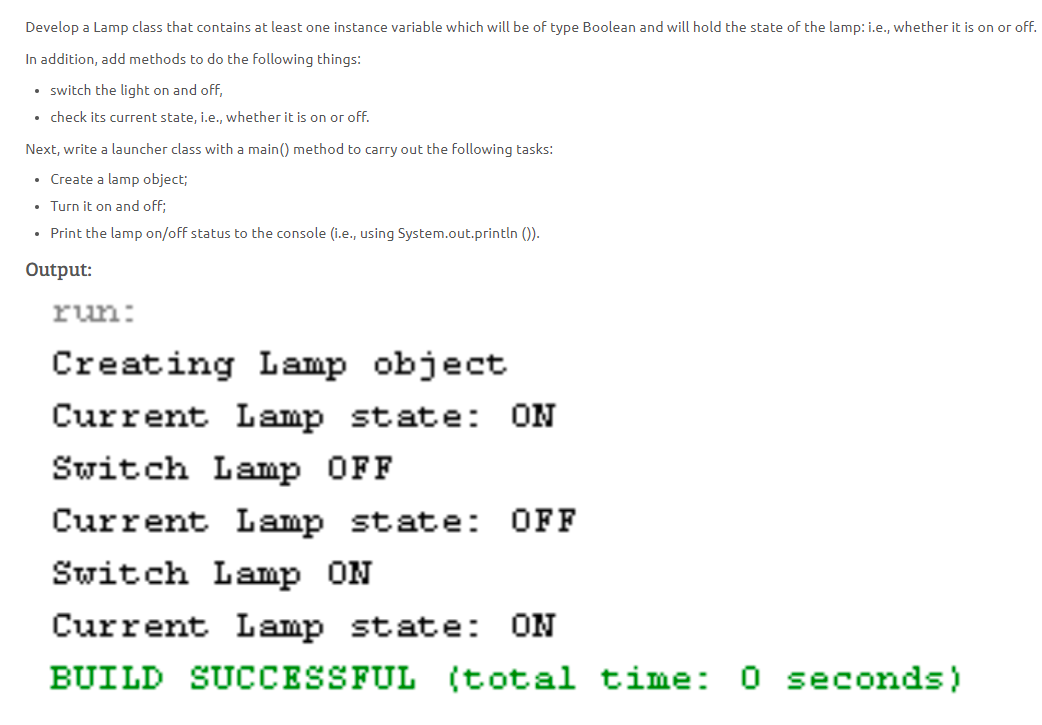 Solved Develop a Lamp class that contains at least one | Chegg.com