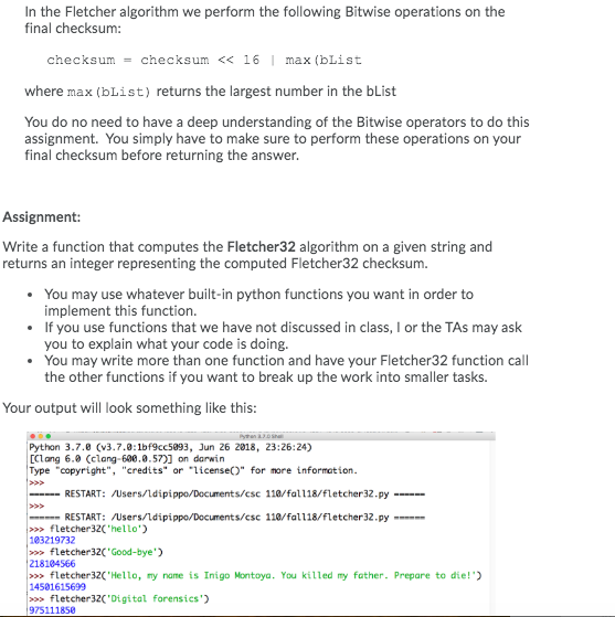 Fletcher 32 Algorithm: The basic idea behind the | Chegg.com