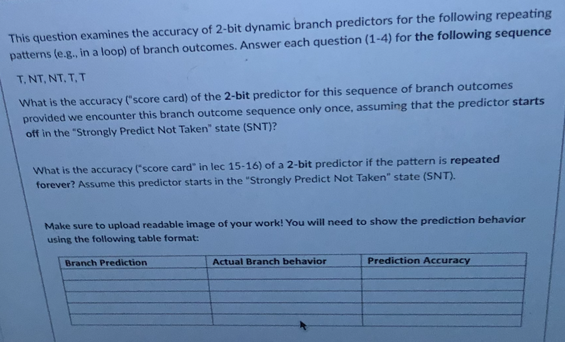 Solved This question examines the accuracy of 2-bit dynamic | Chegg.com