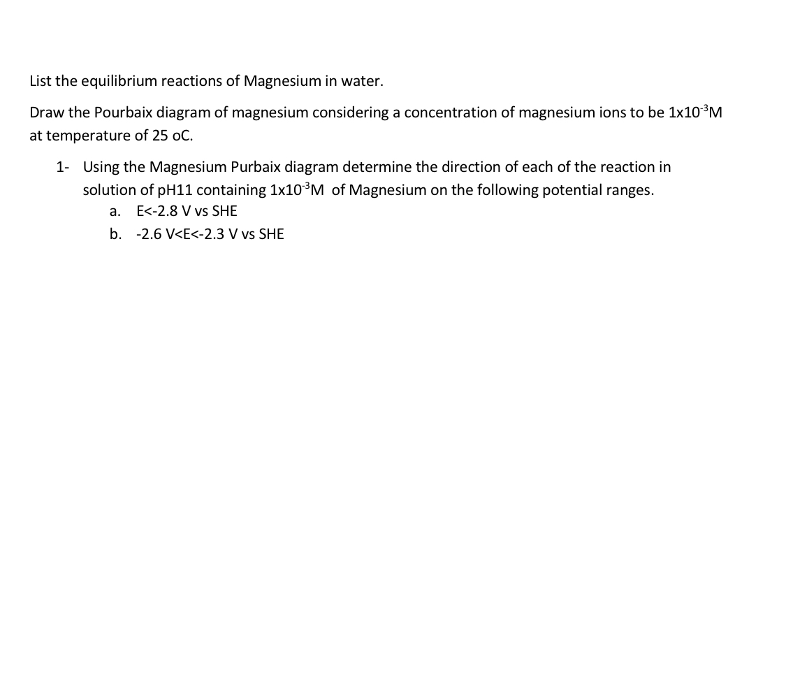 Solved List the equilibrium reactions of Magnesium in water. | Chegg.com