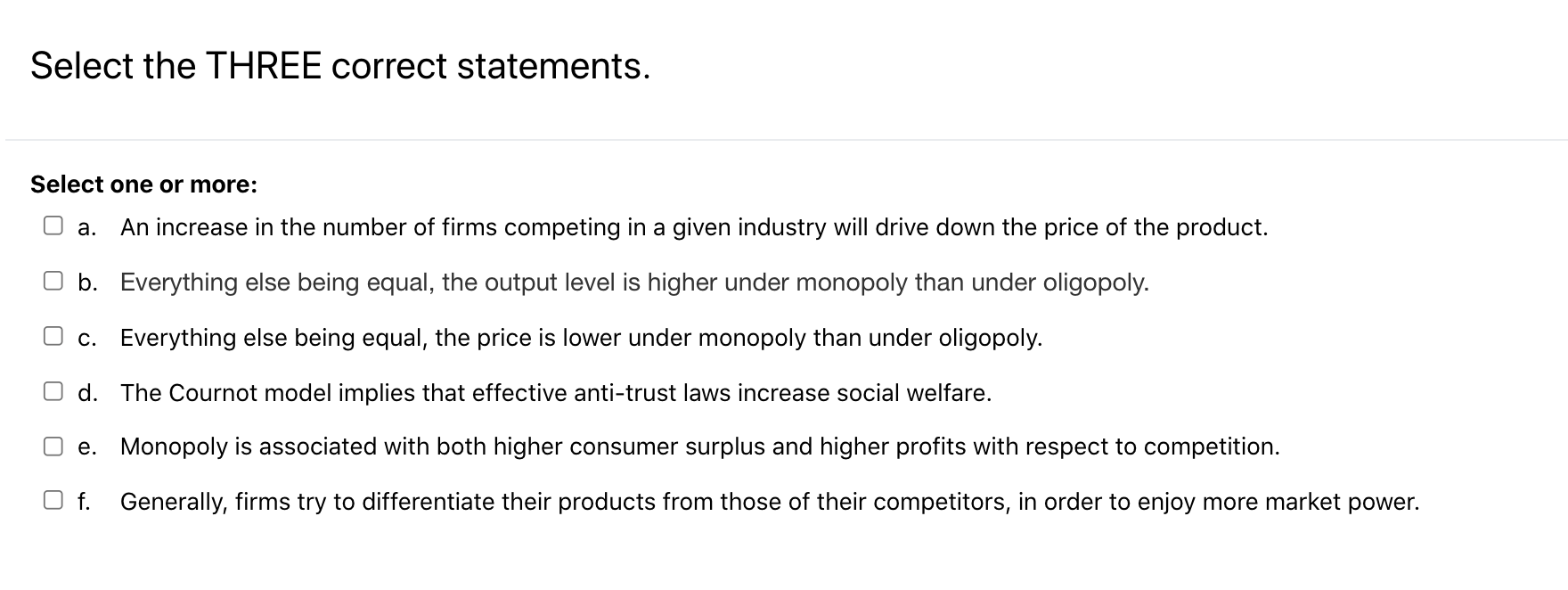 Solved Select the THREE correct statements. Select one or | Chegg.com