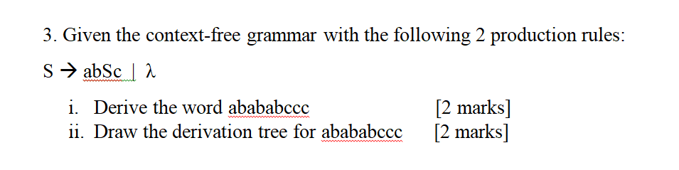 Solved 3. Given the context-free grammar with the following | Chegg.com