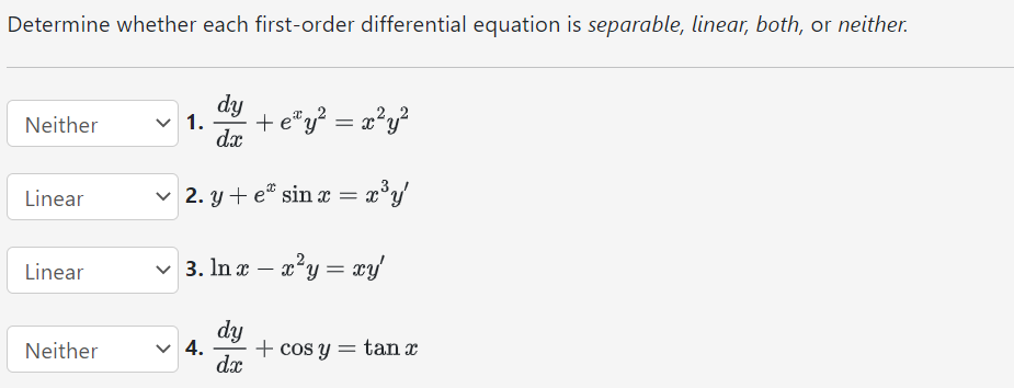 Solved Determine whether each first-order differential | Chegg.com
