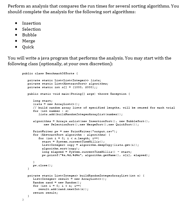 Solved Perform an analysis that compares the run times for | Chegg.com