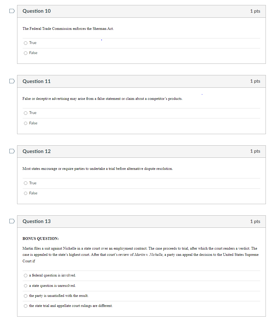 Solved True False Question 11 1 pts False or deceptive | Chegg.com