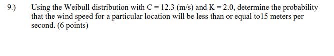 Solved Using the Weibull distribution with C=12.3( m/s) and | Chegg.com