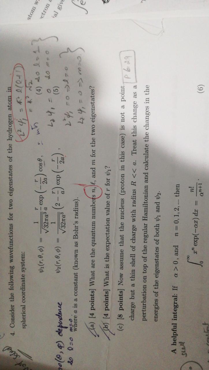 Solved 4. Consider the following wavefunctions for two | Chegg.com