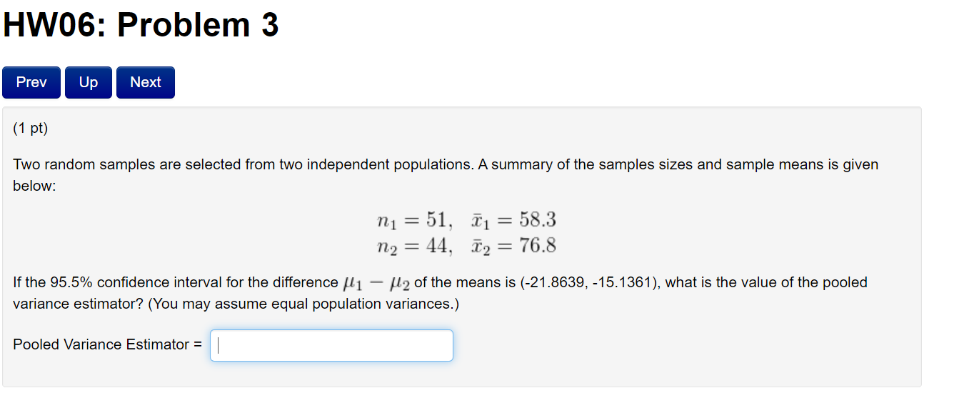 Solved HW06: Problem 3 Prev Up Next (1 pt) Two random | Chegg.com