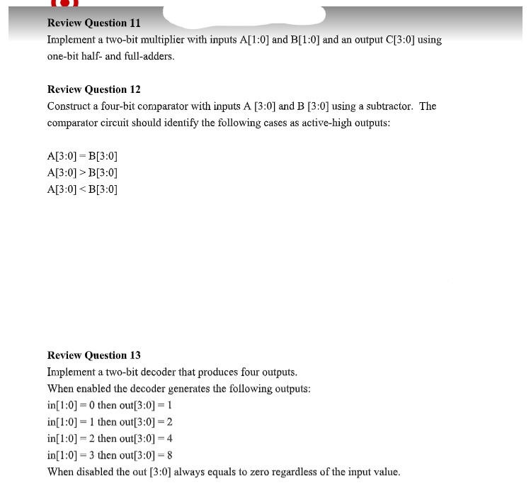 Solved Review Question 11 Implement a two-bit multiplier | Chegg.com