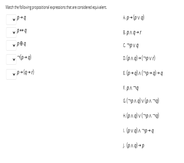 Solved Match the following propositional expressions that | Chegg.com