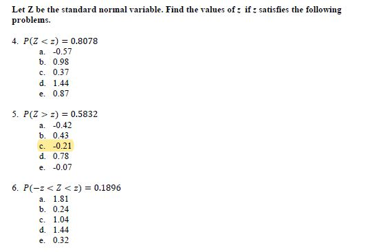 Solved Let Z be the standard normal variable. Find the | Chegg.com