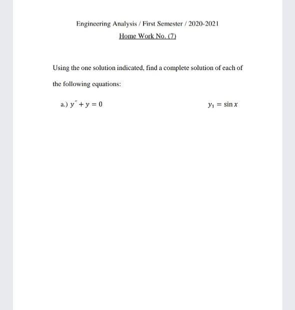 Solved Engineering Analysis / First Semester / 2020-2021 | Chegg.com