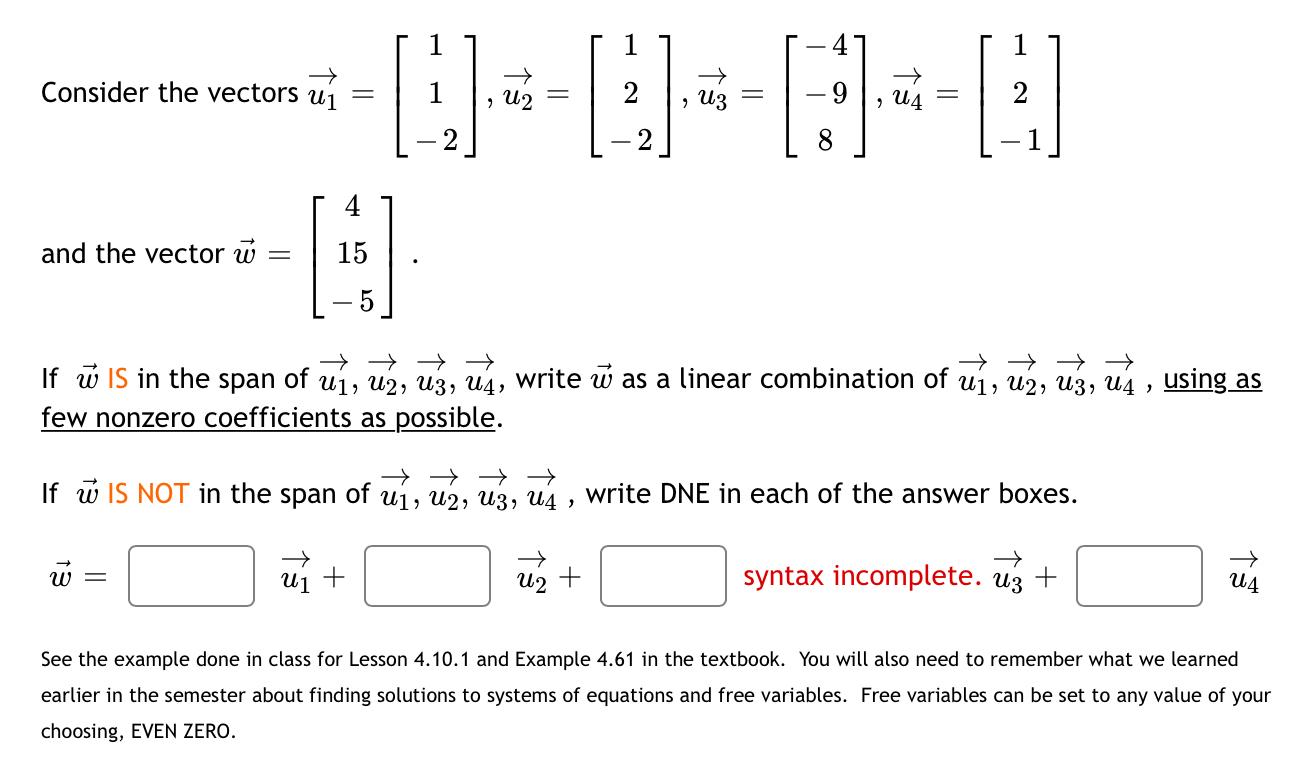 Solved → Consider the vectors ui -> 2 , U3 2 , U4 = 4 and | Chegg.com