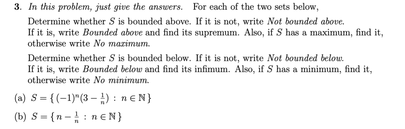 Solved 3. In this problem, just give the answers. For each | Chegg.com