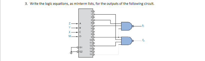 Solved 3. Write the logic equations, as minterm lists, for | Chegg.com