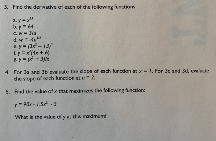Solved 3. Find the derivative of each of the following | Chegg.com