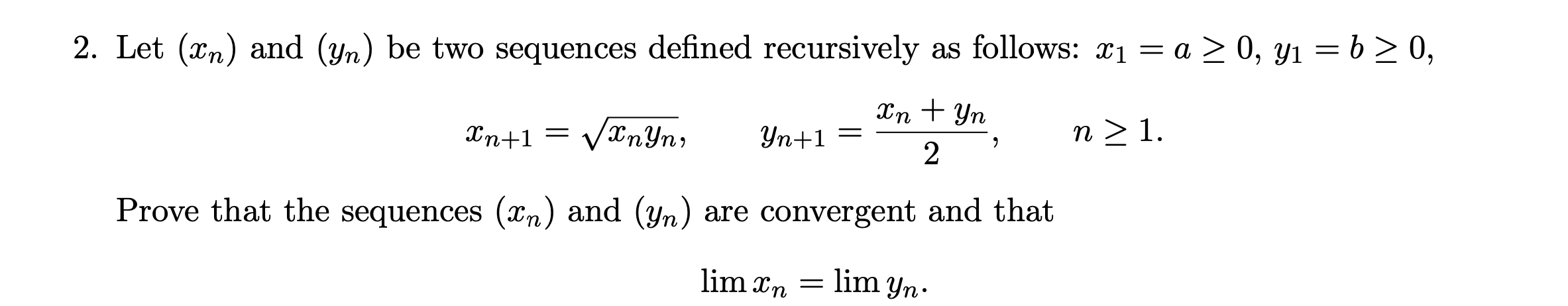 Solved 2. Let (xn) and (yn) be two sequences defined | Chegg.com