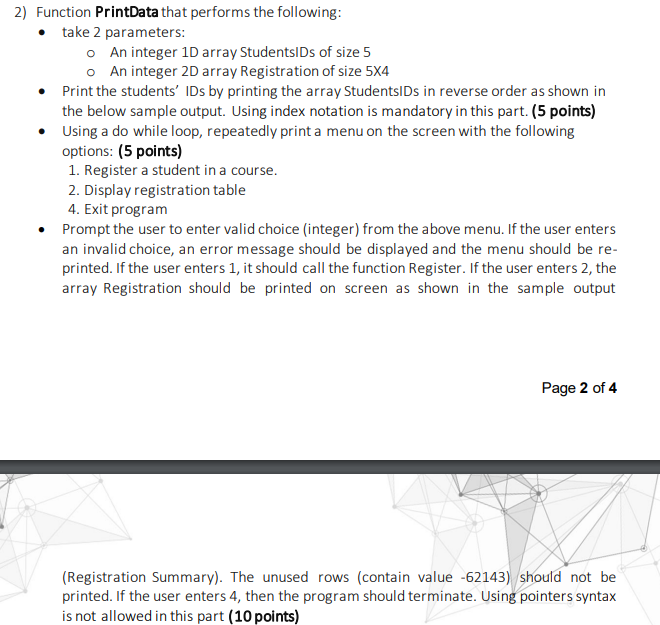 Solved 2) Function PrintData that performs the following: - | Chegg.com