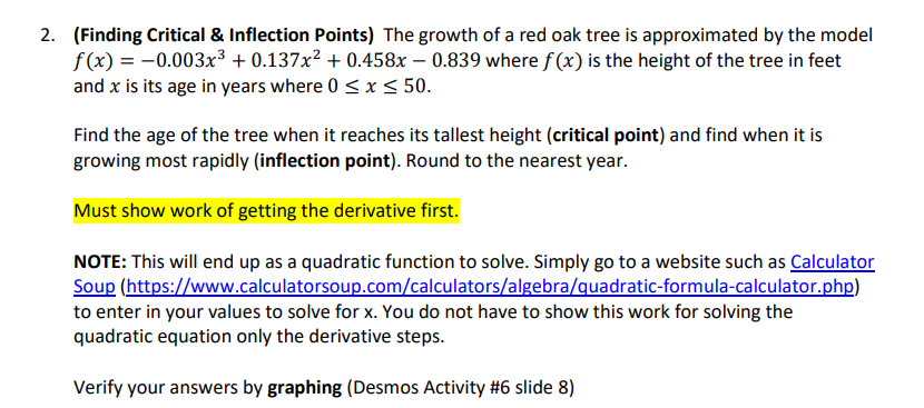 Solved (Finding Critical \& Inflection Points) The growth of | Chegg.com