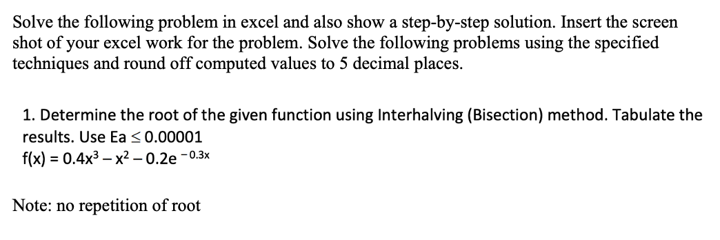 Solved Solve the following problem in excel and also show a | Chegg.com